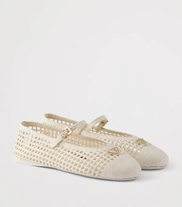 Prada Crochet Ballet Flats With Mary Jane Strap