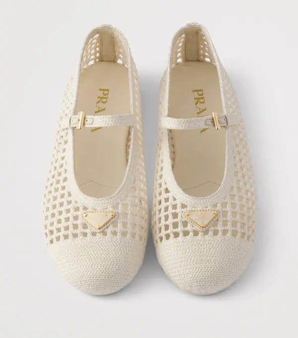 Prada Crochet Ballet Flats With Mary Jane Strap