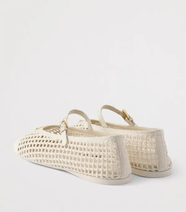 Prada Crochet Ballet Flats With Mary Jane Strap