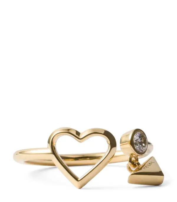 Prada Embellished Triangle Charm Ring - Metallic