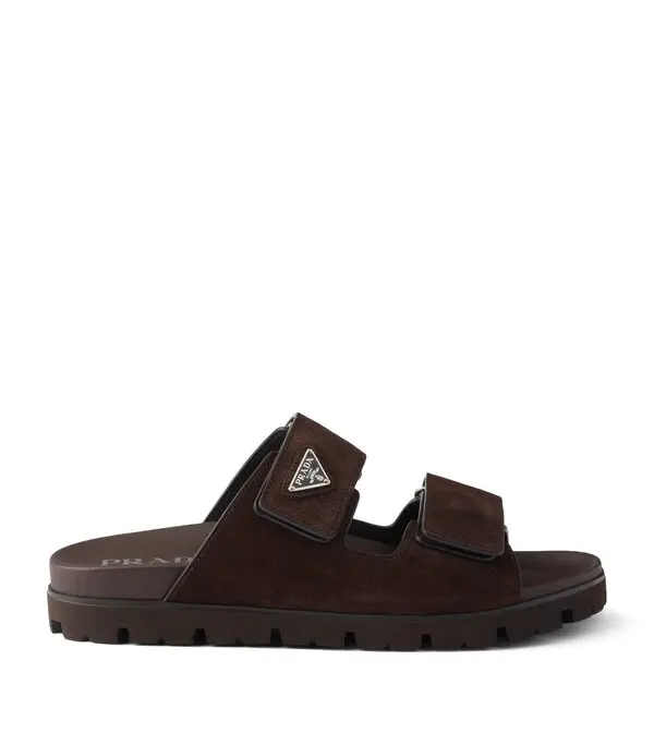 Prada Suede Triangle Sandals - Brown