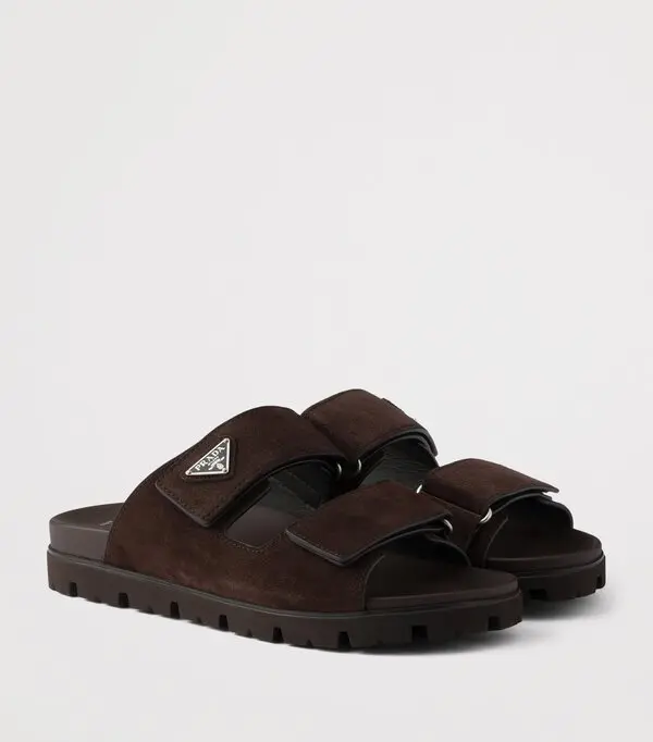 Prada Suede Triangle Sandals - Brown