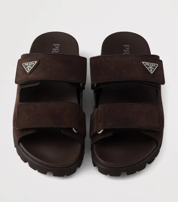 Prada Suede Triangle Sandals - Brown