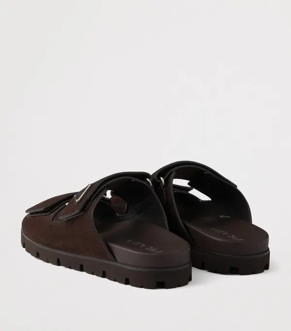Prada Suede Triangle Sandals - Brown