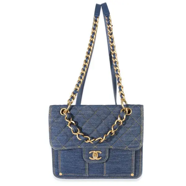 Chanel Quilted Denim Backpack With Gold-tone Hardware - Blue