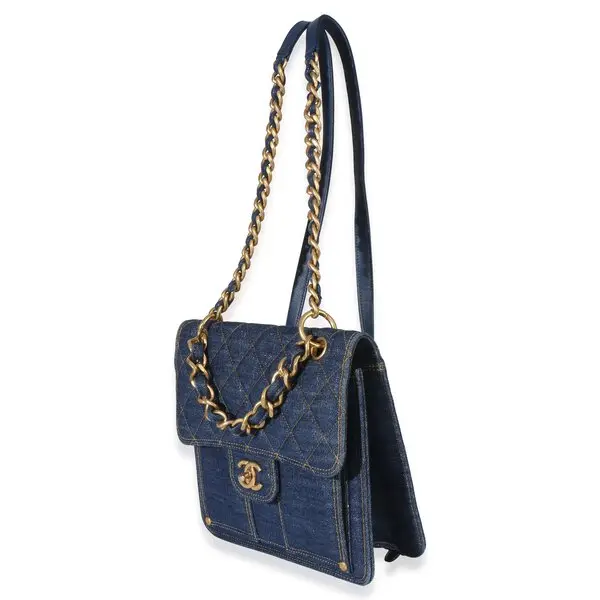 Chanel Quilted Denim Backpack With Gold-tone Hardware