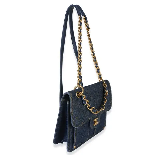 Chanel Quilted Denim Backpack With Gold-tone Hardware