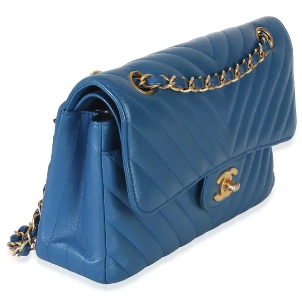 Chanel Chevron Lambskin Classic Double Flap Bag - Blue
