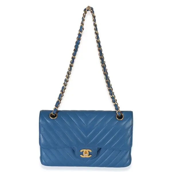Chanel Chevron Lambskin Classic Double Flap Bag - Blue