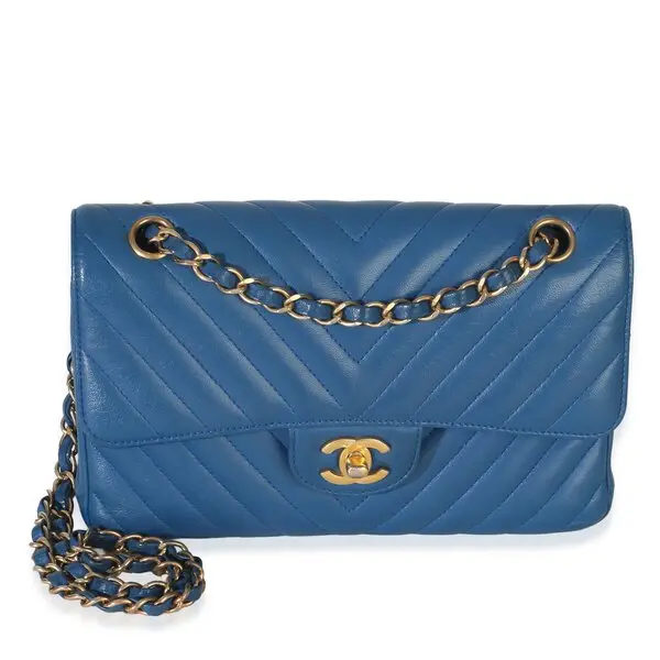 Chanel Chevron Lambskin Classic Double Flap Bag - Blue