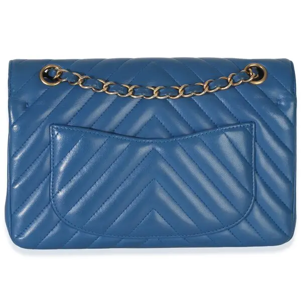 Chanel Chevron Lambskin Classic Double Flap Bag - Blue