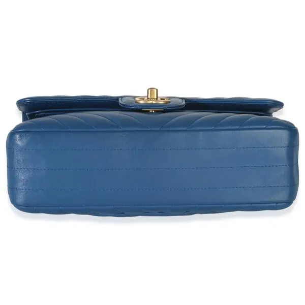 Chanel Chevron Lambskin Classic Double Flap Bag - Blue