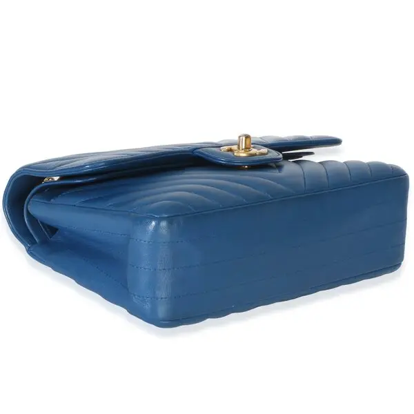 Chanel Chevron Lambskin Classic Double Flap Bag - Blue