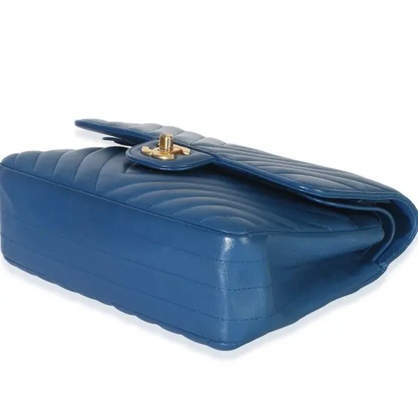 Chanel Chevron Lambskin Classic Double Flap Bag - Blue