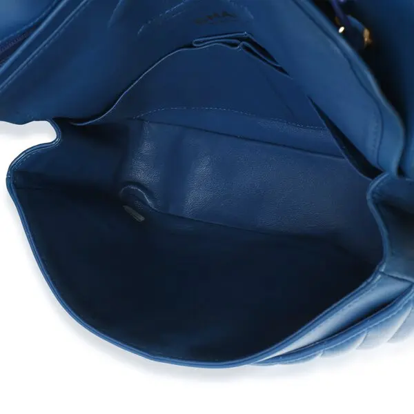 Chanel Chevron Lambskin Classic Double Flap Bag - Blue