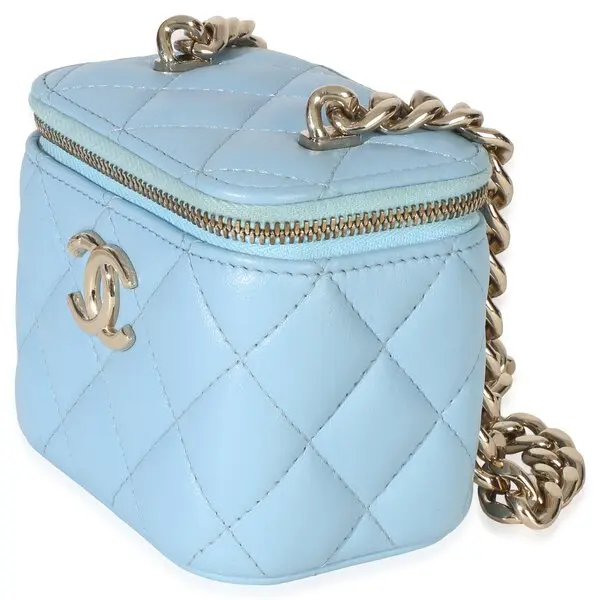 Chanel Quilted Lambskin Vanity Case With Coco Chain Strap - Blue