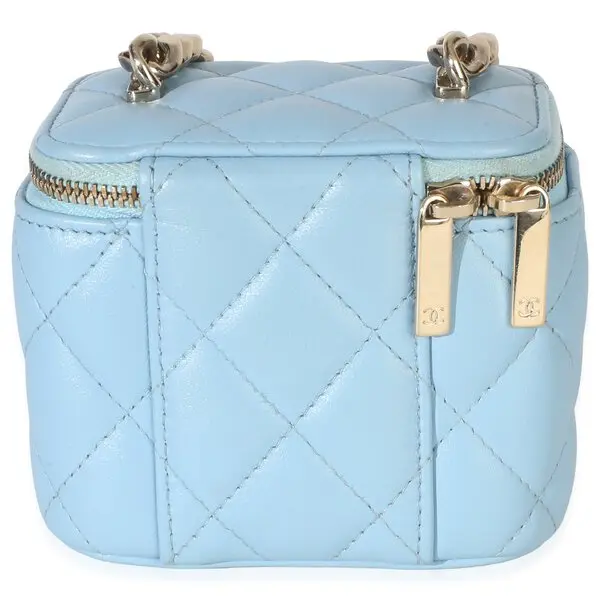 Chanel Quilted Lambskin Vanity Case With Coco Chain Strap - Blue