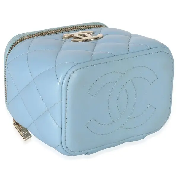 Chanel Quilted Lambskin Vanity Case With Coco Chain Strap - Blue