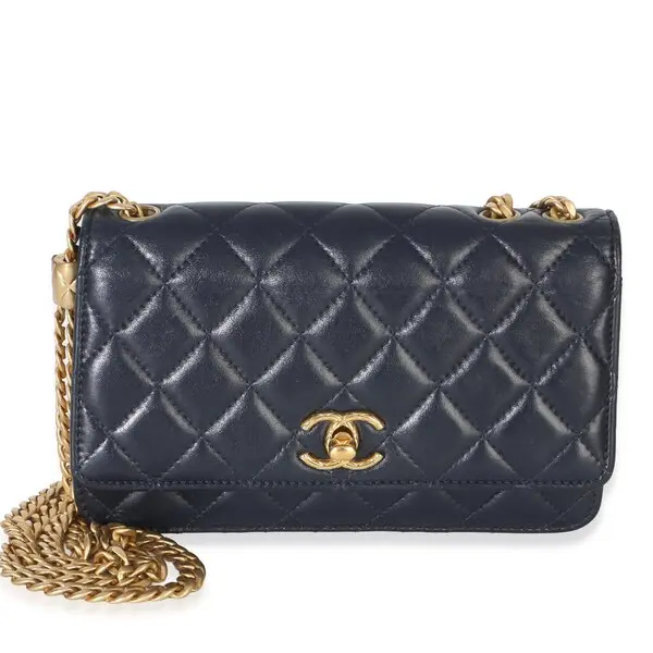 Chanel Quilted Lambskin Wallet On Chain - Blue