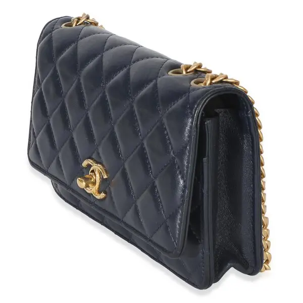 Chanel Quilted Lambskin Wallet On Chain - Blue
