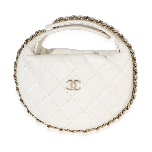 Chanel Quilted Lambskin Chain Around Pouch - White