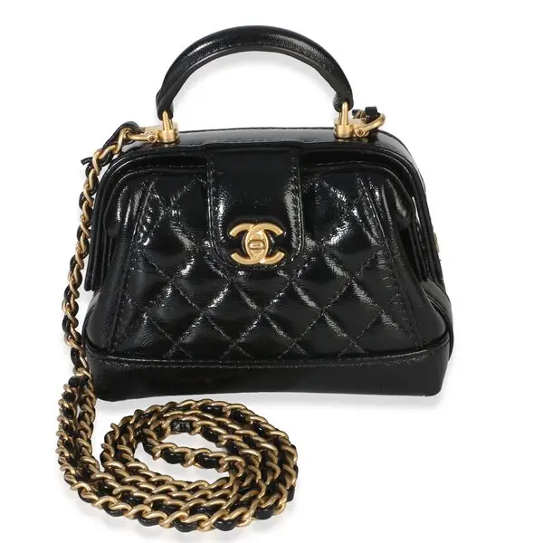 Chanel Quilted Shiny Lambskin Nano Cocodsetfillcolor Clutch With Chain - Black