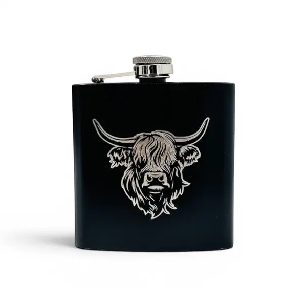 LOOM & COVE Heilan Coo Laser Print Hip Flask & Silver - Black