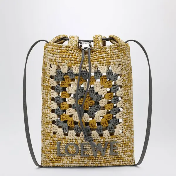 Loewe Raffia And Leather Drawstring Pouch - Grey