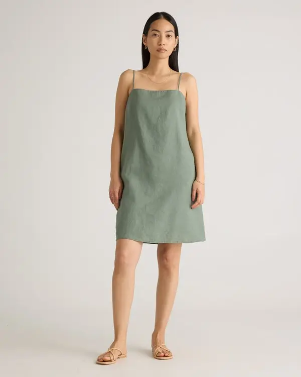 Quince 100% European Linen Spaghetti Strap Mini Dress - Light Cargo