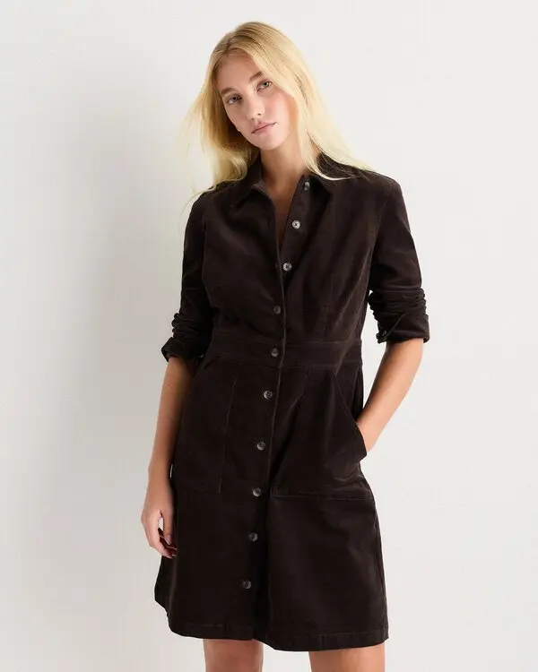 Quince Organic Stretch Corduroy Mini Shirt Dress - Espresso