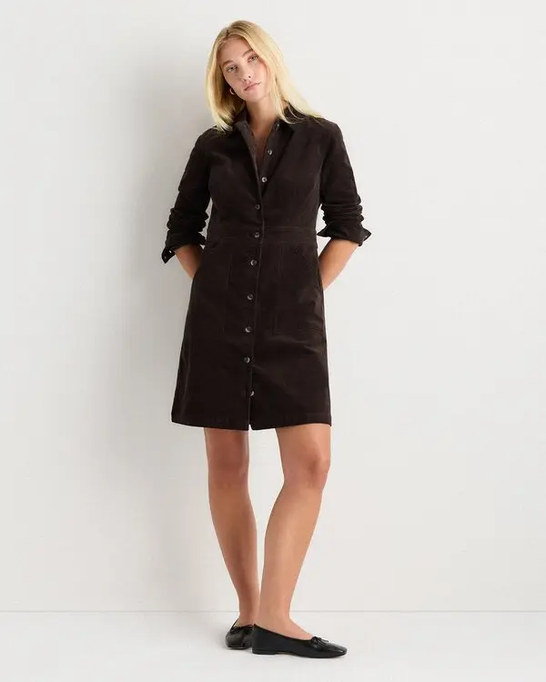 Quince Organic Stretch Corduroy Mini Shirt Dress - Espresso