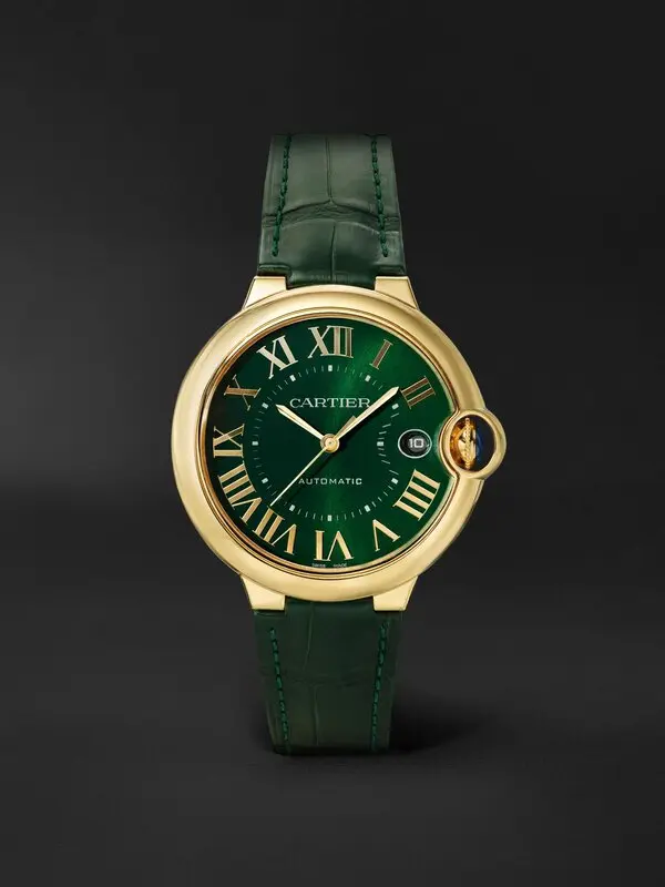 CARTIER Ballon Bleu De Automatic 40mm 18-karat Gold And Alligator Watch - Green