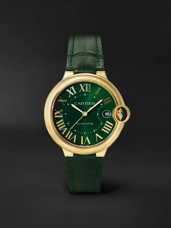 CARTIER Ballon Bleu Automatic 40mm 18k Yellow Gold Watch With Dial And Alligator Strap - Green