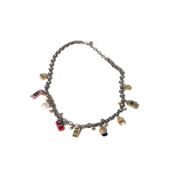 Miu Miu Charm Necklace With Baroque Pearl And Bronzite - Silver/multicolor
