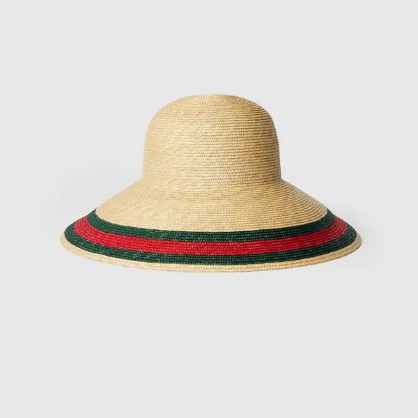 Gucci Woven Hat With Web Straw - Green