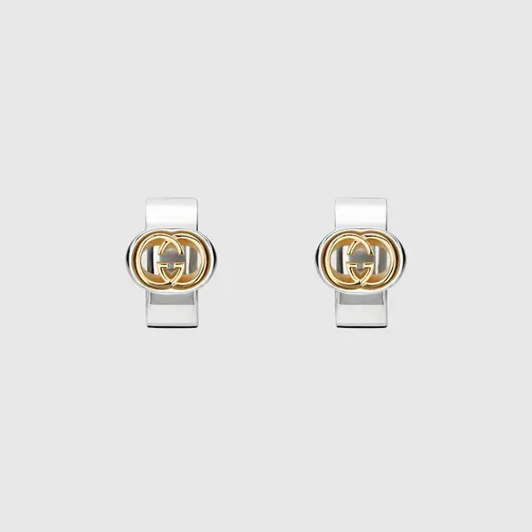 Gucci Interlocking Mini Hoop Earrings - Silver-toned Metal
