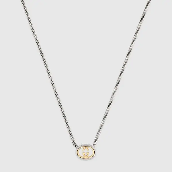 Gucci Two Tone Interlocking G Pendant Chain Necklace - Silver-toned Metal
