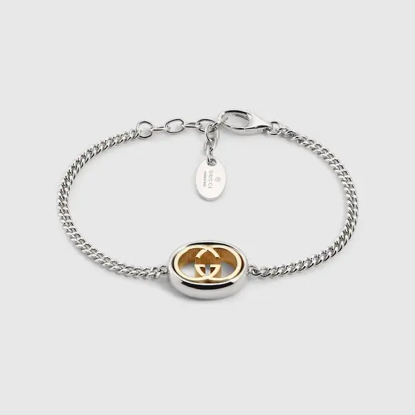 Gucci Two Tone Interlocking G Chain Bracelet - Silver-toned Metal