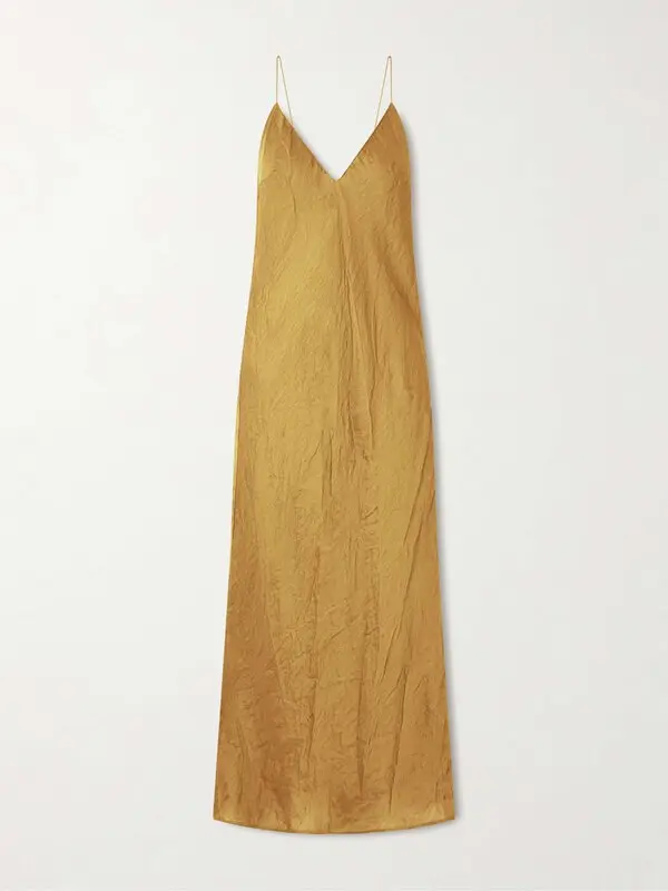Khaite Taja Crinkled-voile Maxi Dress - Gold