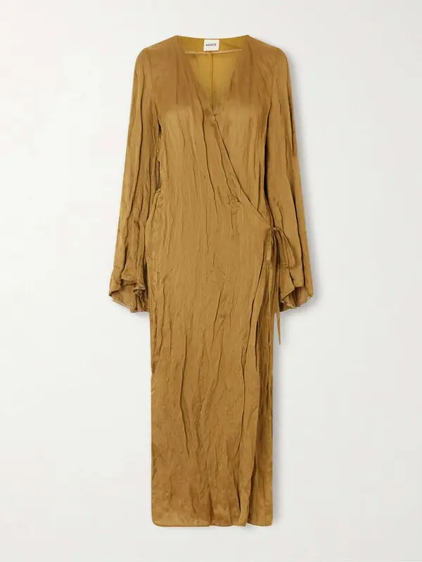 Khaite Rommi Crinkled-voile Midi Wrap Dress - Gold