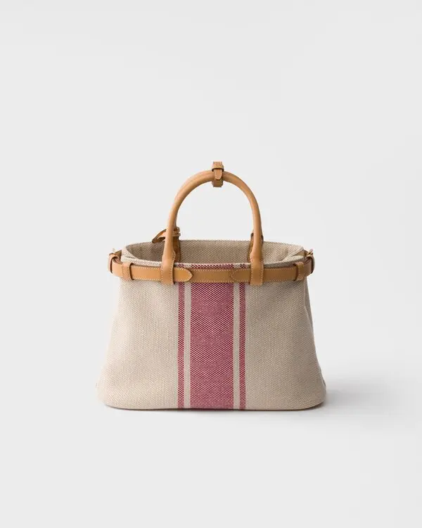 Prada Medium Canvas And Leather Handbag With Buckle Detail - Neutral