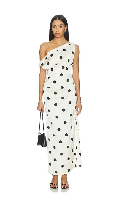 Lioness Sweetheart Maxi Dress With Polka Dot Print - Cream Polka