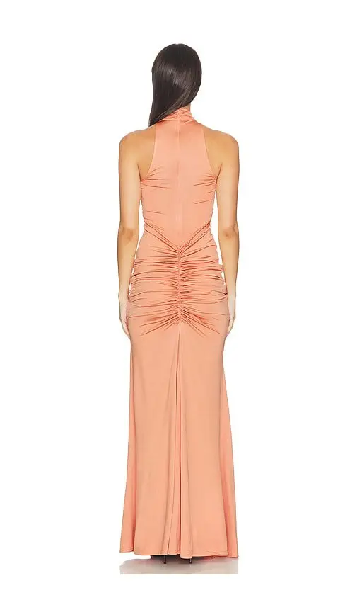 Lapointe Sleeveless Halter Ruched Gown - Dune