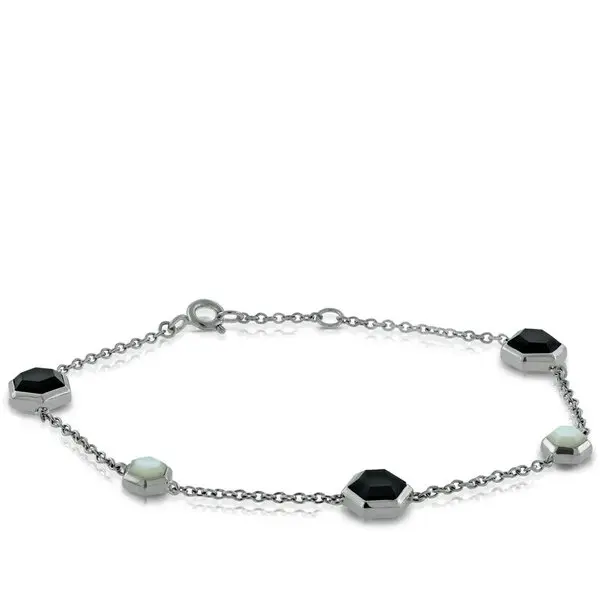 Benbridge Onyx And Mother Of Pearl Hexagon Station Bracelet In Stainless Steel - Multicolored