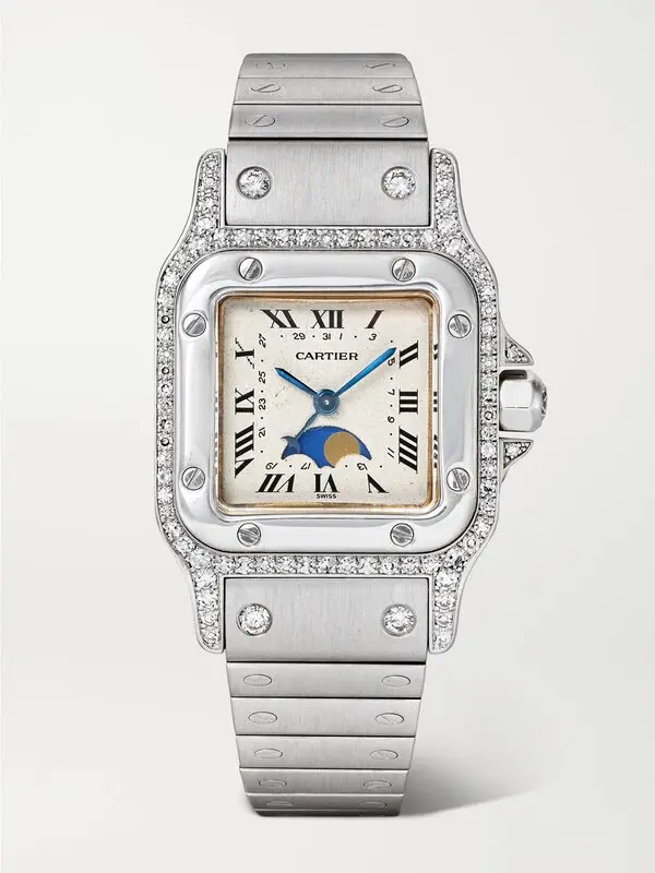 STEPHANIE WINDSOR Cartier Santos Galbée 26mm Moonphase Watch In 18k White And Diamonds - Gold