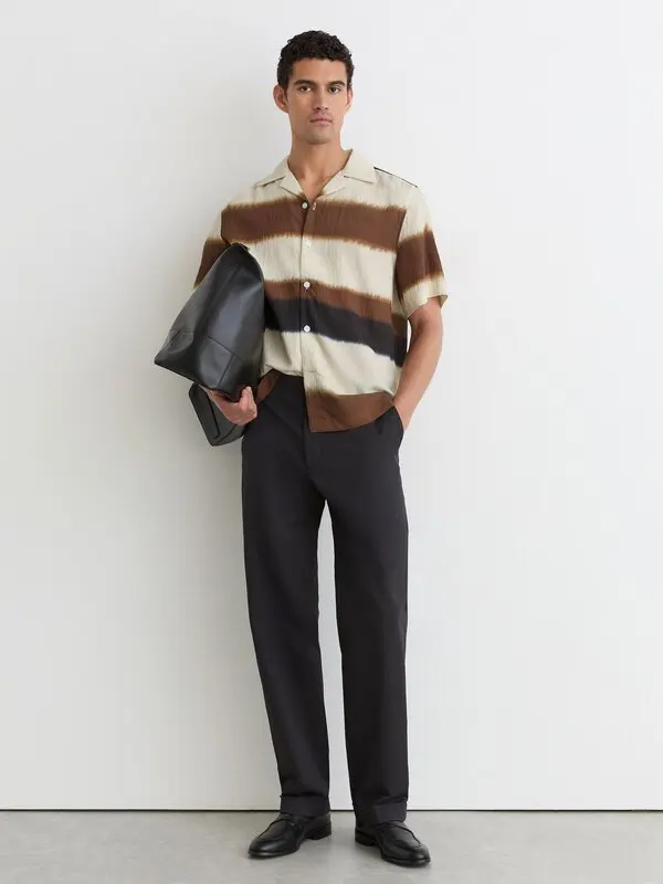 REISS Salem Block-stripe Cuban-collar Shirt