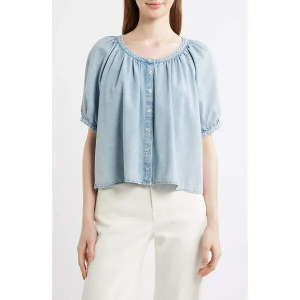 FRAME Peasant Top With Puff Sleeves