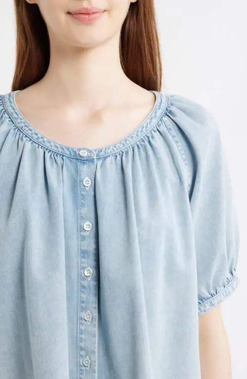 FRAME Peasant Top With Puff Sleeves
