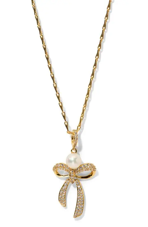 Nadri Eros Bow Choker Necklace With Faux Pearl And Cubic Zirconia - Gold