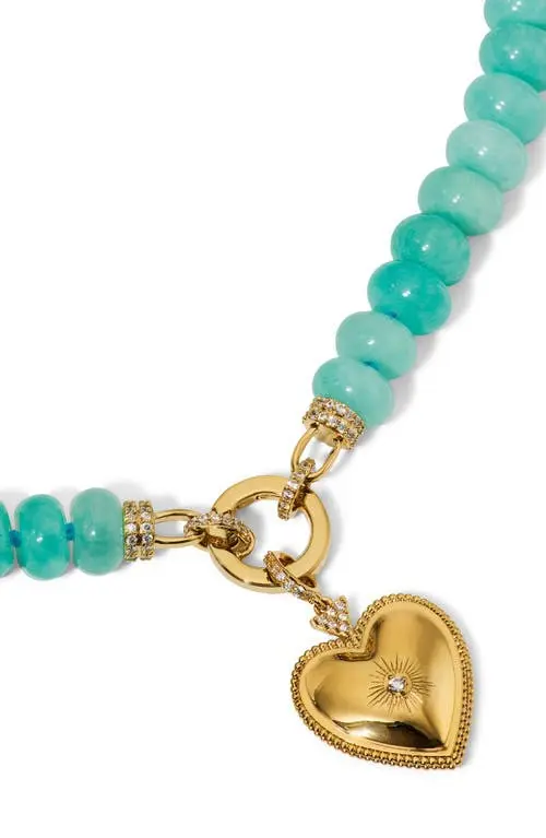 Nadri Beaded Heart Pendant Necklace With Amazonite And Cubic Zirconia